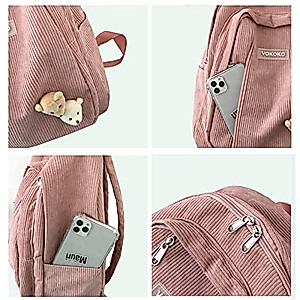 MBVBN Corduroy School Backpack, Casual Travel Laptop Backpack, Cute Student Bookbag for Girls Women, Bear Black