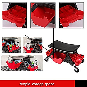 Flieeya Mechanic Stool Heavy Duty Roller Mechanics Seat Creeper Seat Garage Roller Car Detailing Stool Seat Garage Seats with Slide Out Tool Trays and Drawer, Brake Stool, 300 LB Capacity