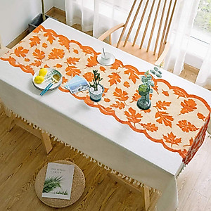 Fall Table Runner Decorations 13 x 72 Inch Maple Leaves Table Runner Fall Decor Harvest Lace Pumpkin Runner Brow Long Fall Table Line Fall Thanksgiving Autumn Dinner Home Decor (Brown)