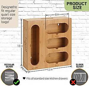 ingenii Ziplock Bag Organizer, Bamboo Organizer, Plastic Bag Organizer for Kitchen, Compatible with Gallon, Quart, Sandwich and Snack Variety Size Bag