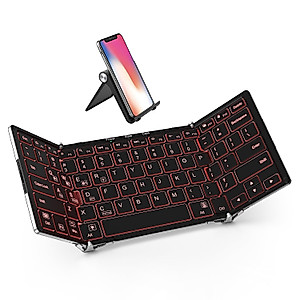 iClever Backlit Foldable Bluetooth Keyboard, BK05 Wireless Folding Keyboard with Backlight, Pair up to 4 Devices, Portable Travel Keyboard for iPad Tablet Laptop PC Smartphone Windows iOS Android