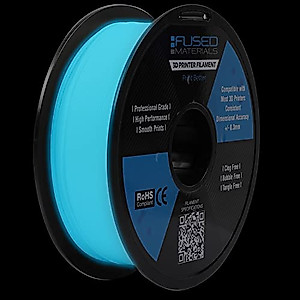 Fused Materials Glow in The Dark Blue PLA 3D Printer Filament - 1kg Spool, 1.75mm, Dimensional Accuracy +/- 0.03 mm, (Glow Blue)