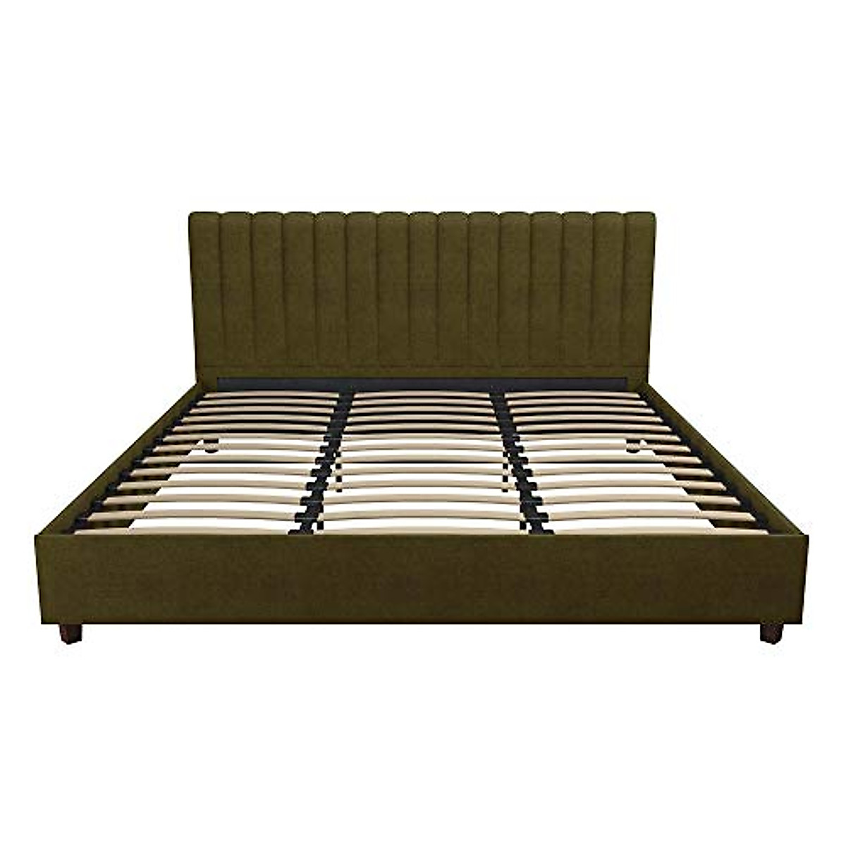 Novogratz Brittany Upholstered Platform Bed Frame, Green Linen, King