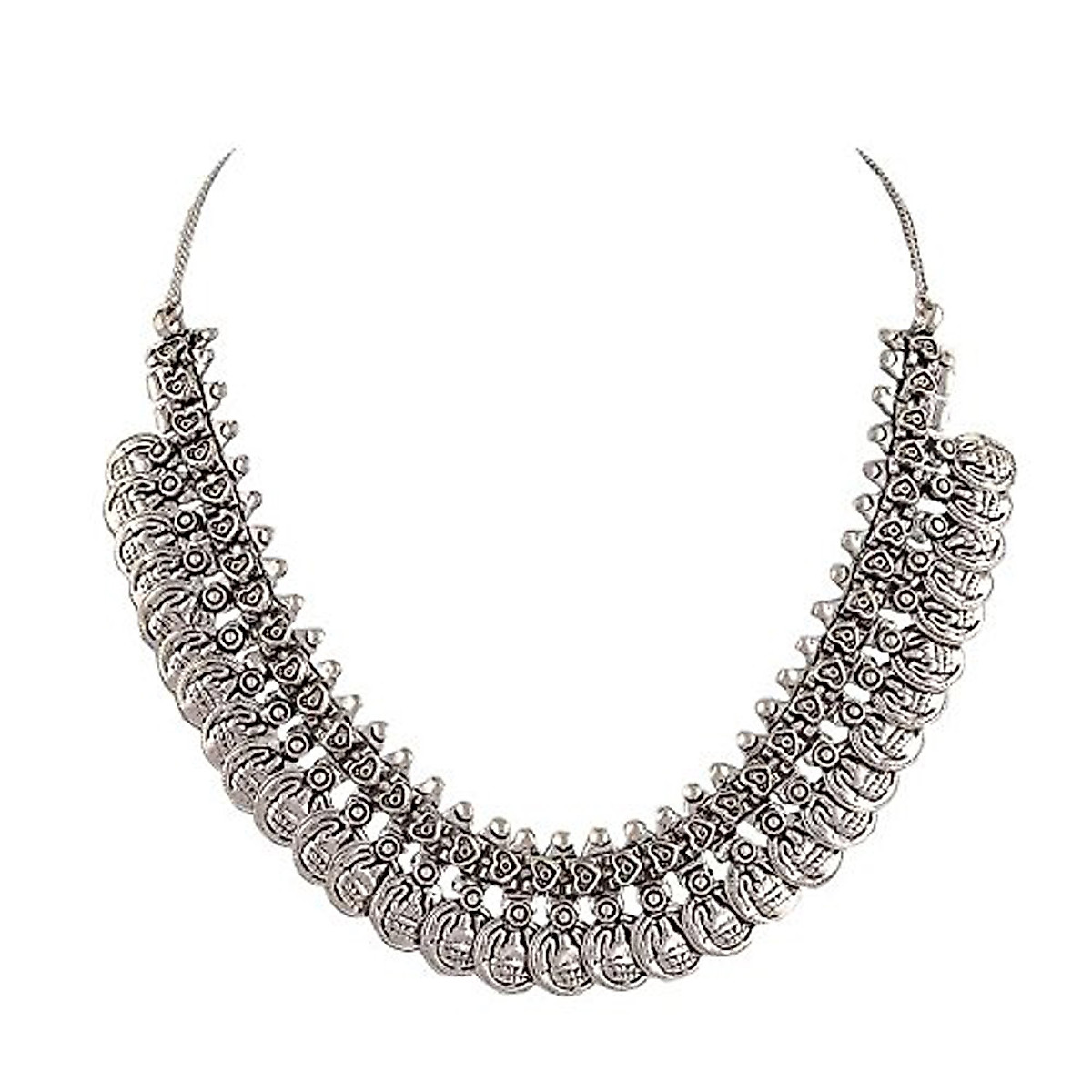 Sansar India Silver Tone Oxidised Metal Boho Bollywood Indian Choker Necklace Jewelry for Women (Silver)