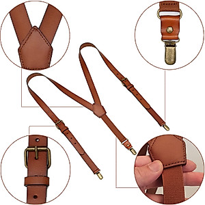 EURYNOME Leather Suspenders For Men Wide Genuine Leather Suspenders Adjustable Brown Personalized groomsmen gifts