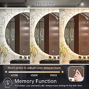 Keonjinn 36 Inch Backlit Mirror Bathroom LED Round Mirror 3000K/4500K/6000K Large Lighted Vanity Mirror Circle Mirror with Lights Dimmable Wall Mounted LED Bathroom Mirror Anti-Fog Makeup Mirror