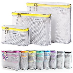 MUMI Travel Toiletry Bag Set of 3 – Water-Resistant Toiletry Bags for Women & Men – Clear Bags for Toiletries, Skincare, Makeup & Travel Essentials – Lightweight, Durable & Portable Organizer - Yellow