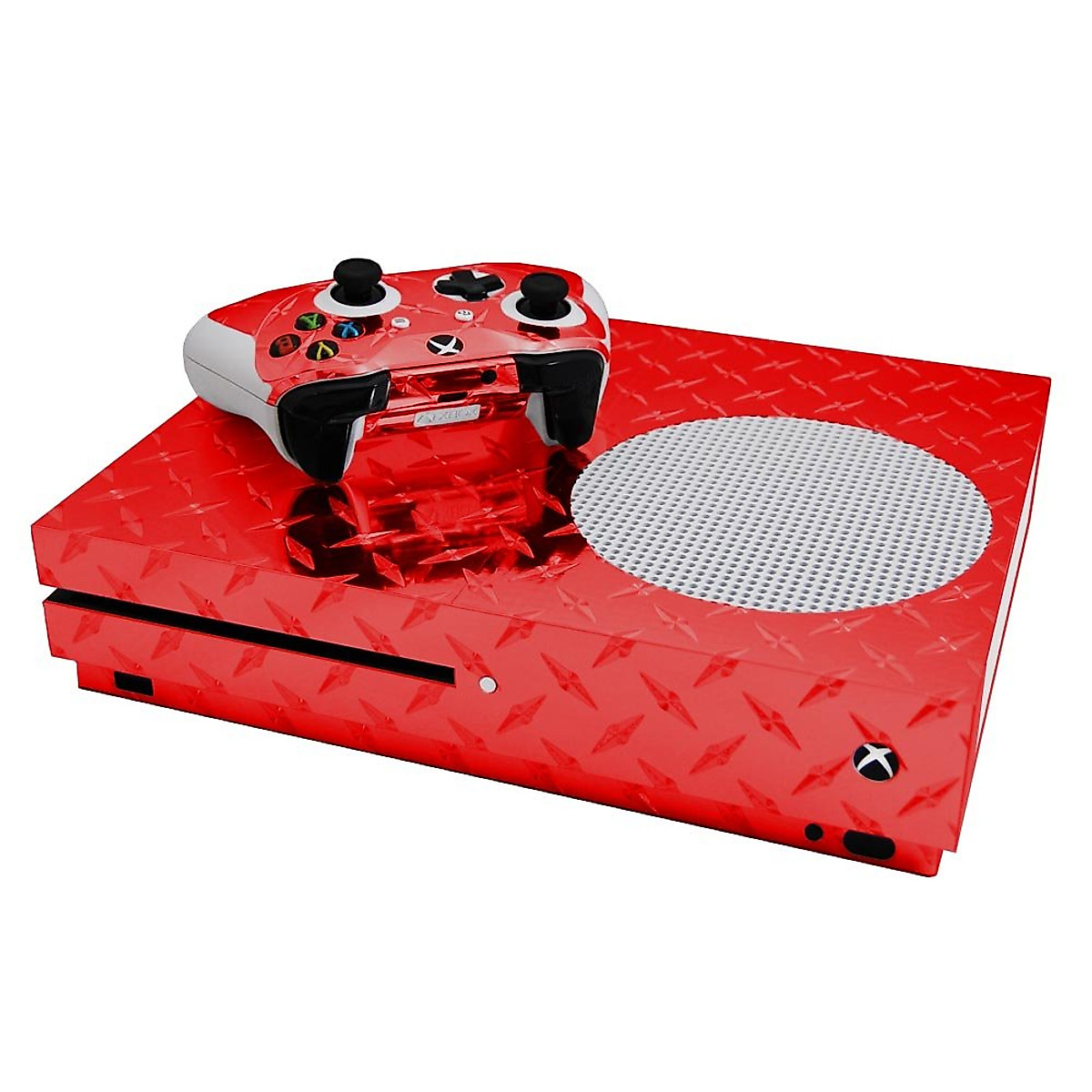 Red Diamond Plate Mirror - Vinyl Decal Mod Skin Kit by System Skins - Compatible with Microsoft Xbox One Slim (XB1 Slim)