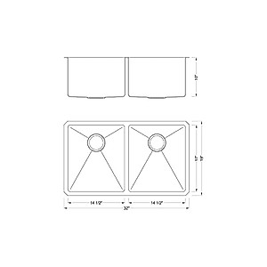 CozyBlock 32 in. x 19 in. x 10 in. 16-Gauge Stainless Steel Undermount 50/50 Double Bowl Kitchen Sink with Bottom Grid, Silicon Dishrack, Pot Mat and Strainer