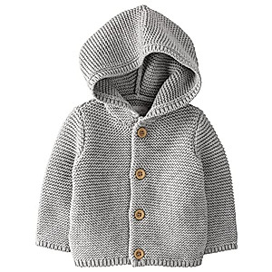 little planet by carter's unisex-baby Organic Cotton Signature Stitch Cardigan, Grey Heather, 6 Months
