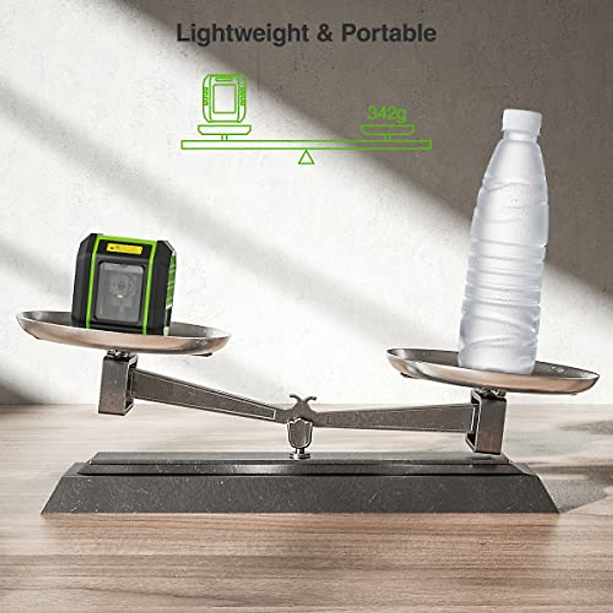 Huepar Green Beam Cross Line Laser Level, Self-Leveling Vertical and Horizontal Line Laser Leveler Tool with Rechargeable Li-ion Battery for Construction, Picture Hanging &Wall Writing Painting-FC011G