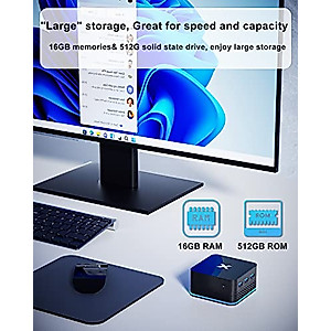 2023 New Mini PC 16GB DDR5 512GB M.2 SSD Windows 11 Pro Intel Alder Lake N95(up to 3.4Ghz) 4-Core CPU Mini Desktop Computer Support RGB Light HDMI 4K 2.4G/5G WiFi Bluetooth 4.2 Gigabit Ethernet