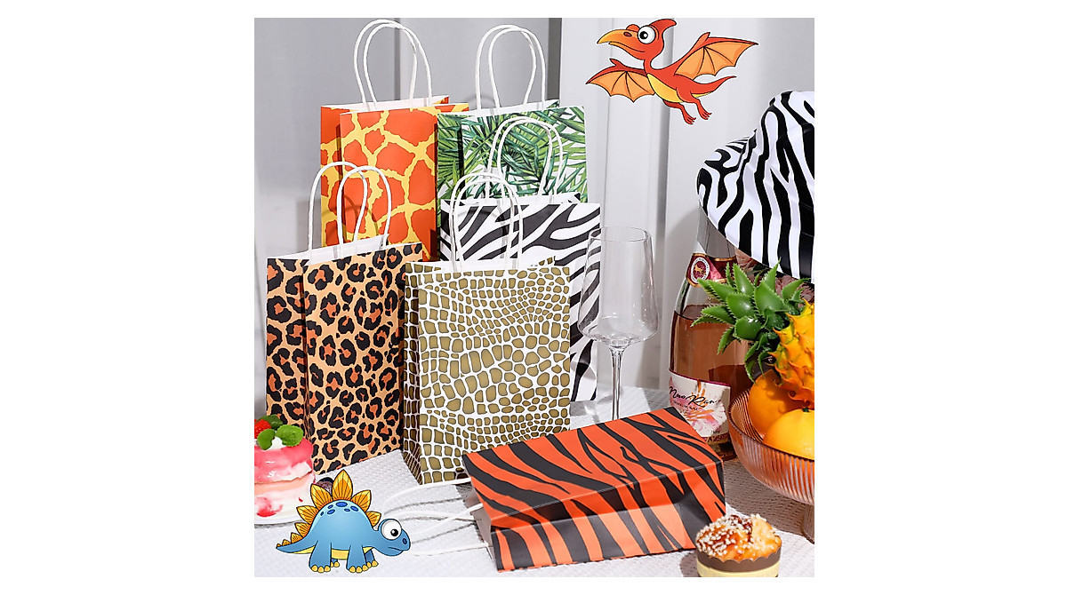 24 Animal Print Gift Bags for Safari Themed Parties