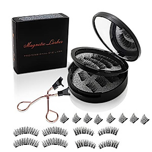Magnetic Eyelashes without Eyeliner, Reusable Dual Magnetic lashes with 4 Pair, Looking Natural No Glue 3D False Eyelashes Kit with Applicator, Fake Lashes Extension, Easy to Wear (3)
