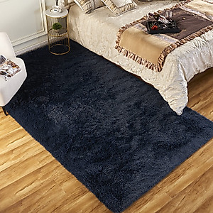EasyJoy Super Soft Rugs for Living Room, Area Rugs for Bedroom 8x10 Navy Blue Fluffy Room Rug, Large Shag Throw Rug for Nursery Kids Room, Cute Mordern Fuzzy Rug for Playroom