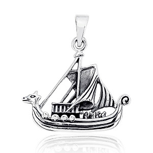 WithLoveSilver Solid 925 Sterling Silver Norse Viking Ship Boat Pendant