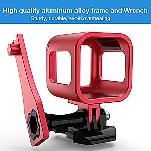 Nechkitter Aluminum Frame Housing Case for GoPro Hero 5 Session / 4 Session/Hero Session, CNC Aluminum Alloy Solid Protective Case with Wrench –Red