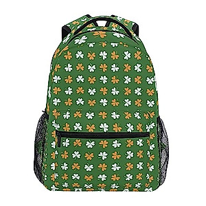 Backpack Patrick's Day Clover Leaves Shamrock Luck Green Orange Daypack Shoulder Bag with Name Label Tag for Travel Hiking Casual Camping Sports Gym