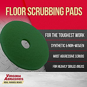 Virginia Abrasives Floor Maintenance Pads - Cleaning Floor Replacement Pads, Thick Polishing Pad to Make Floors Cleaner, Synthetic Non-Woven Floor Pads, Green for Scrubbing Floors, 18"