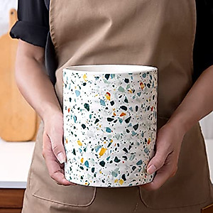 LEAZUL Kitchen Utensil Holder,7.2″Extra Large Stable Terrazzo Marble Pattern Ceramic Utensil Crock,Utensil Organizer for Countertop,Kitchen Decor,Utensil Holder for Housewarming,Wedding Gift Blue