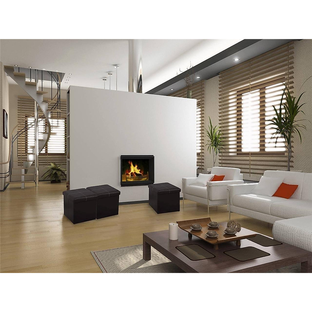 Otto & Ben Folding Box Chest with Memory Foam Seat, Stitch Faux Leather Small Ottomans Bench Foot Rest Stool, 15 Inch, Brown