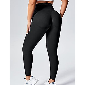 YEOREO Women High Waist Workout Gym Smile Contour Seamless Leggings Yoga Pants Tights Black M