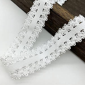 0.4/0.6/0.8/1 Inch Lace Ribbon for Crafts White Lace Trim for Sewing Elastic Ribbon Fold Over Spandex Elastic Band for Sewing Lace Trim Waist Band Garment Accessory