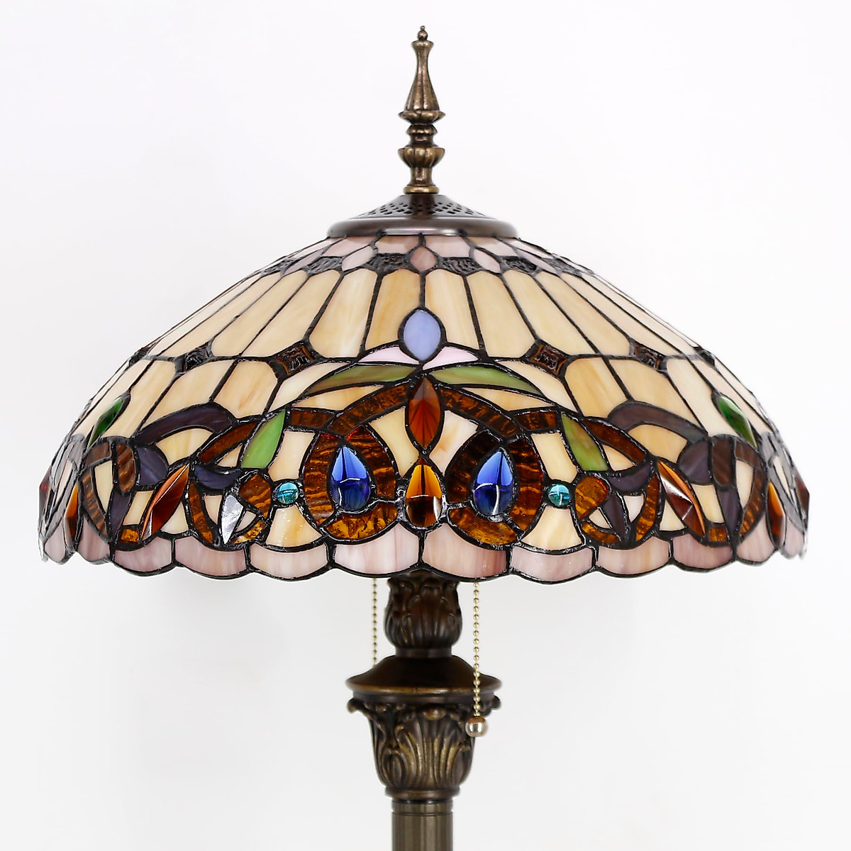 WERFACTORY Tiffany Floor Lamp Serenity Victorian Stained Glass Standing Reading Light 16X16X64 Inches Antique Pole Corner Lamp Decor Bedroom Living Room Home Office S021 Series