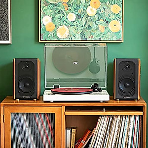 Belt Drive Turntable, Vinyl Record Player with Bluetooth Connection, Built-in Preamp, Support 33 1/3 & 45RPM Speeds, Adjustable Counterweight, AT-3600L, Full Piano Lacquer (Pearl White)