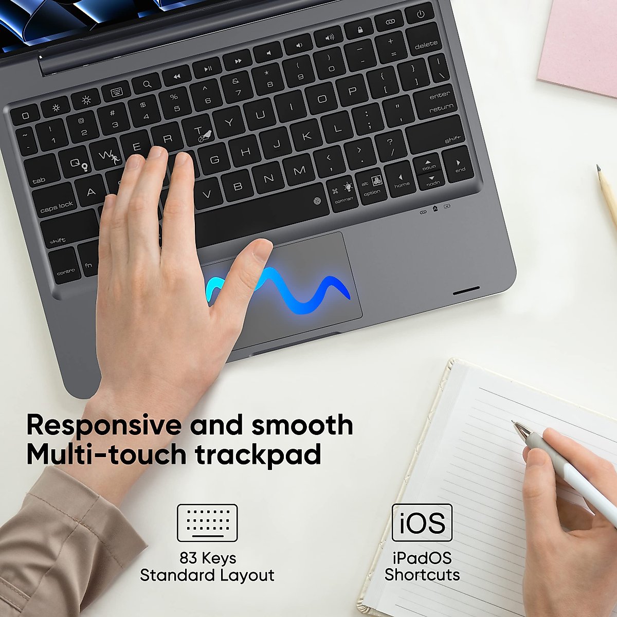 doqo Detachable Keyboard Case for iPad Air 11 (M2) 2024,iPad Pro 11 inch 4th/3rd/2nd/1st and iPad Air 10.9" 5th/4th Gen with touchpad, 7 Colors Backlit Wireless case with Keyboard