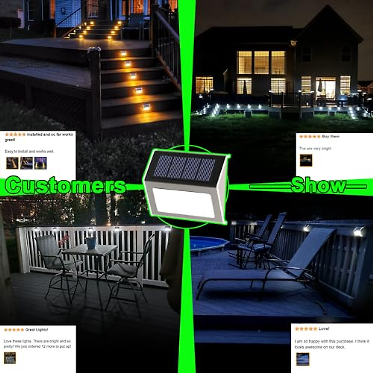 Solar Fence Lights - Solar Lights Outdoor Waterproof, Solar Powered Outdoor Lights Deck Lights for Outside Garden Backyard Patio Yard Wall Stair Step Railing Post 3LED Lighting, Warm Light, 6 Pack