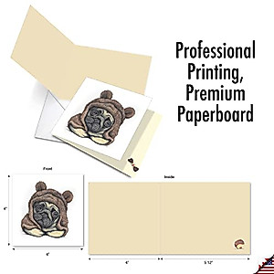 The Best Card Company - 10 Blank Dog Greeting Cards for All Occasions (4 x 5.12 Inch) - Snuggle Pugs AMQ5648OCB-B1x10