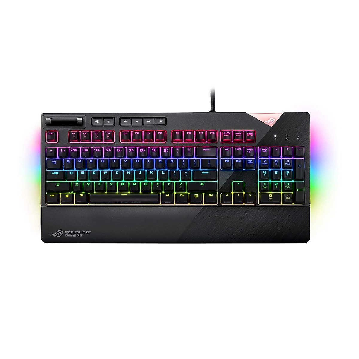 ASUS ROG Strix Flare (Cherry MX Red) Aura Sync RGB Mechanical Gaming Keyboard with Switches, Customizable Badge, USB Pass Through and Media Controls (Renewed)
