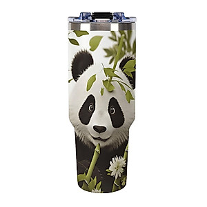YTLKGFP 40 Oz Large Capacity Car Cup Panda Tumbler with Handle (Black) Straw Lid Insulated Stainless Steel Water Bottle Travel Mug Leak-proof Car Cup Keeps Cold Or Hot