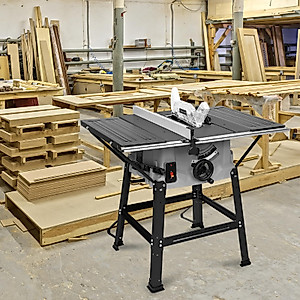 TUFFIOM 10inch Table Saw w/Port for Connecting Dust Collector, Portable Benchtop Table Saw w/ 60T Blade, Stand & Push Stick, 5000RPM, Adjustable Blade Height, 90°Cross Cut & 0-45°Bevel Cut, Gray