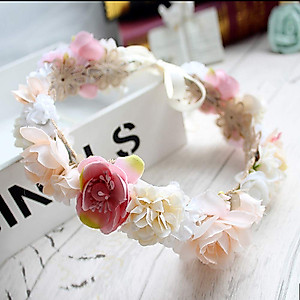 Women Rose Flower Headband Floral Crown Garland Halo Wedding Festivals Photo Props (Multicolor)