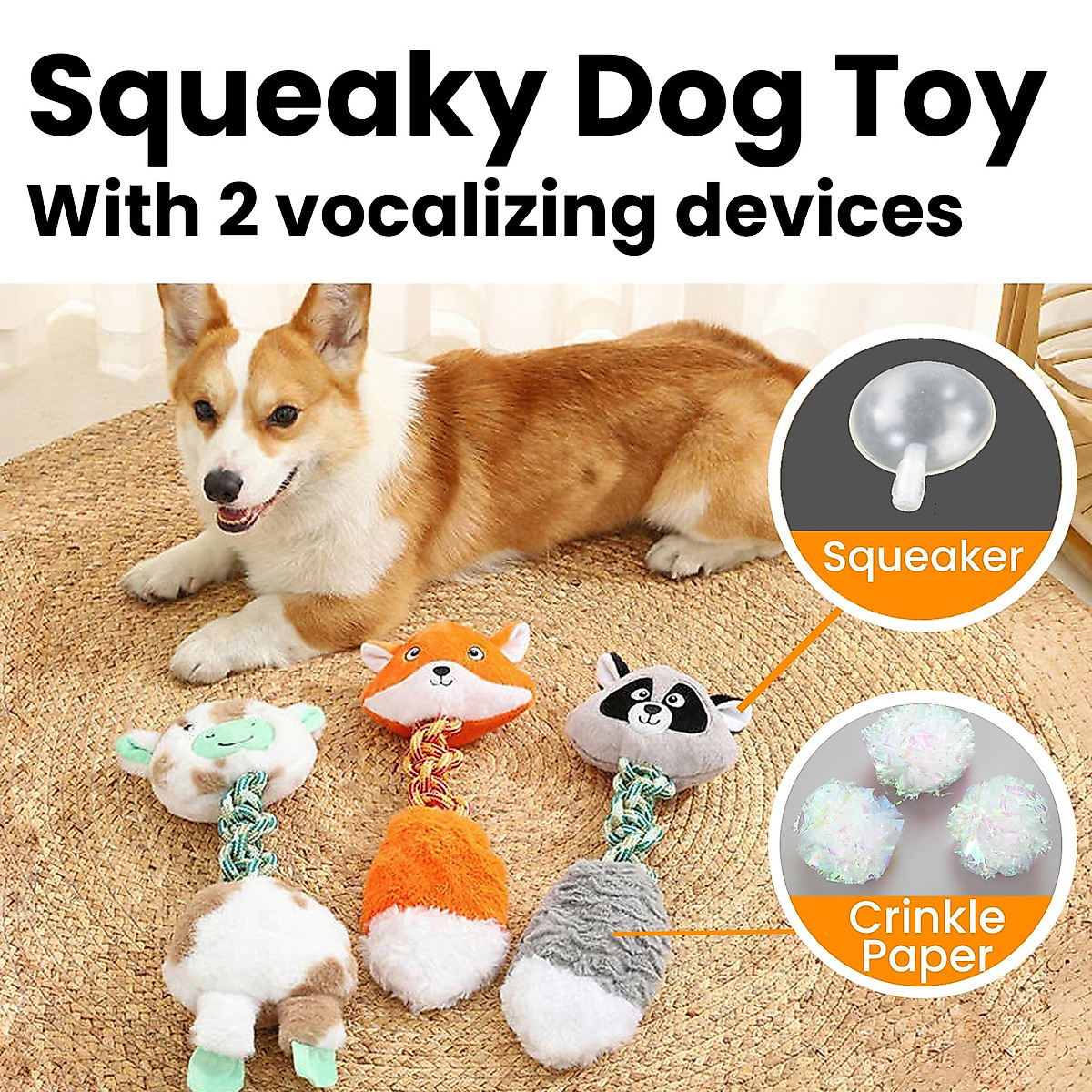 Petinstinct Large Squeaky Dog Toys for Aggressive Chewers, Indestructible Rope Plush Dog Chew Toys for Small Medium Large Dogs, Tough Tug of War Dog Toys to Keep Them Busy, 18 Inch, Raccoon