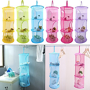 Kuuleyn Hanging Mesh Space Saver Bags Organizer,Multilayer Dry Rack,Foldable Storage Organizer Hanging Mesh Toy Storage Basket Underwear Socks Organiser Cage(Green)