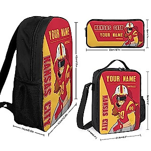 Quzeoxb Kansas City Custom Backpack 3pcs Bag Set Laptop Bag Personalized Name Number Lunch Box and Pencil Case Men Women Fan Gifts