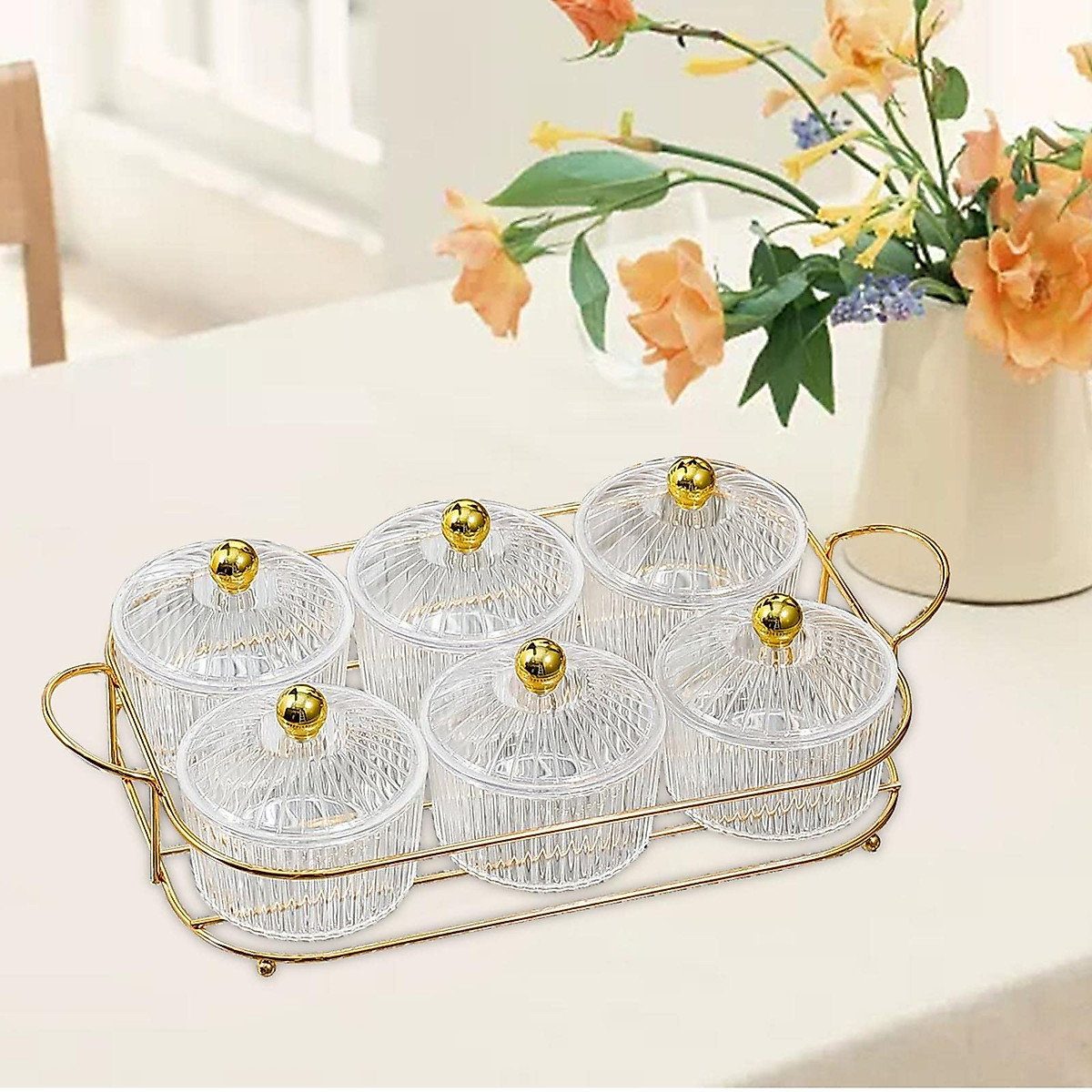 IEUDNS Food Storage Organizer Plate Multifunctional Decoration with Rack, Appetizer Tray Snack Dishes Snack Serving Tray for Candy Snack Nut , Clear 6 Bowls