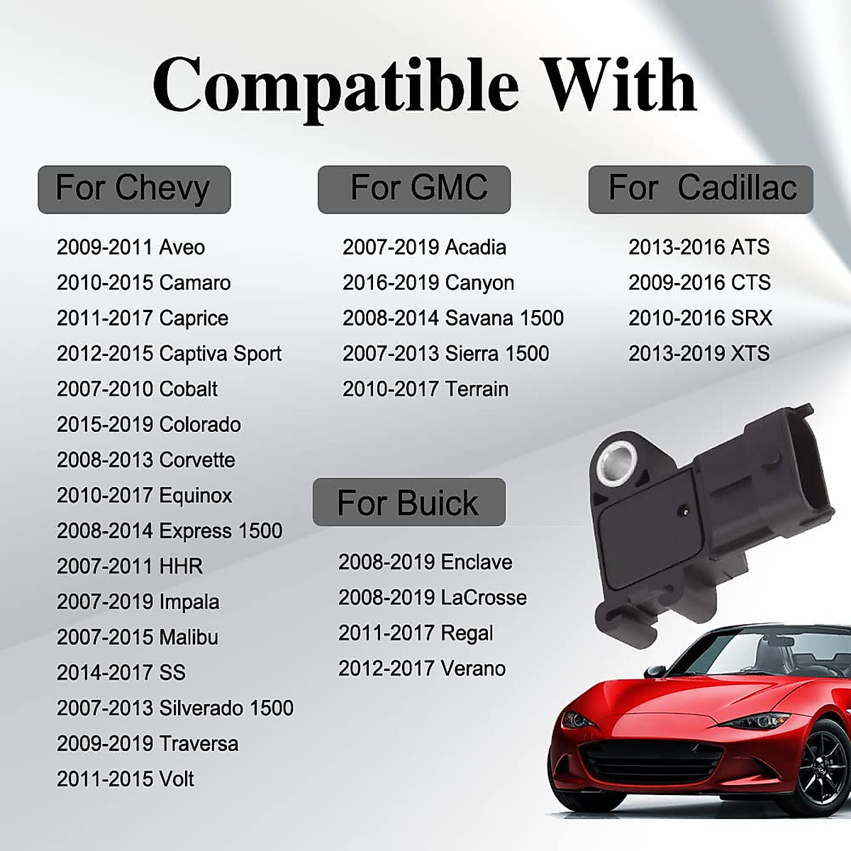 Manifold Absolute Air Pressure Map Sensor, 55573248 Map Manifold Absolute Pressure Sensor Air Intake Switch Compatible with Chevy 09-11 Aveo 07-19 Impala, 08-19 Buick Enclave, 07-13 GMC Sierra 1500