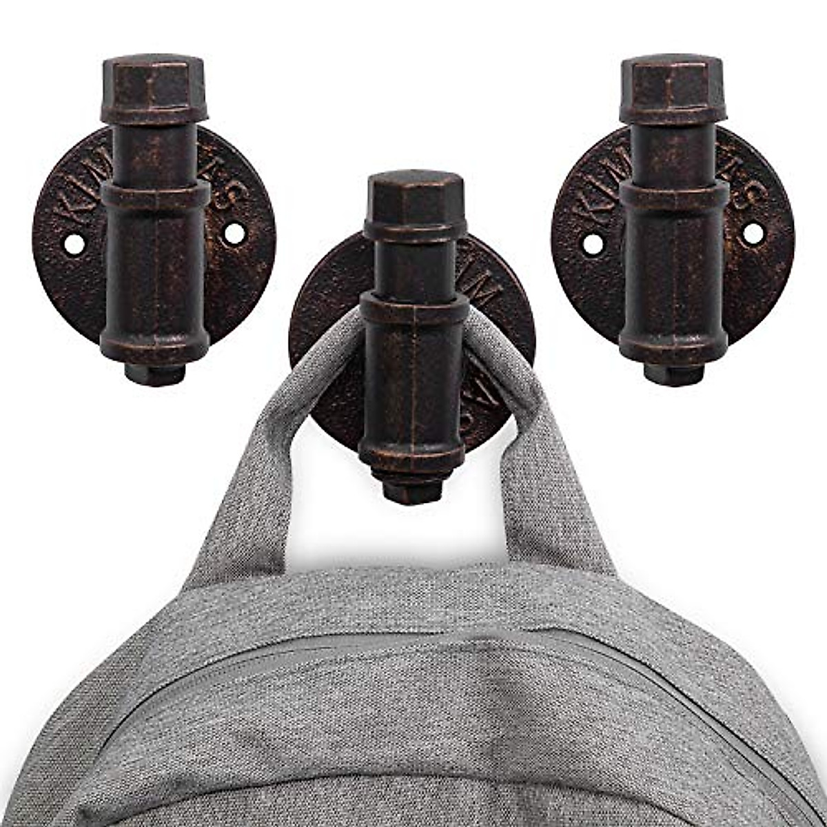 MyGift Industrial Rustic Copper-Tone Metal Coat Hooks Wall Mounted Hangers for Coats, Hats, Handbags, Set of 3