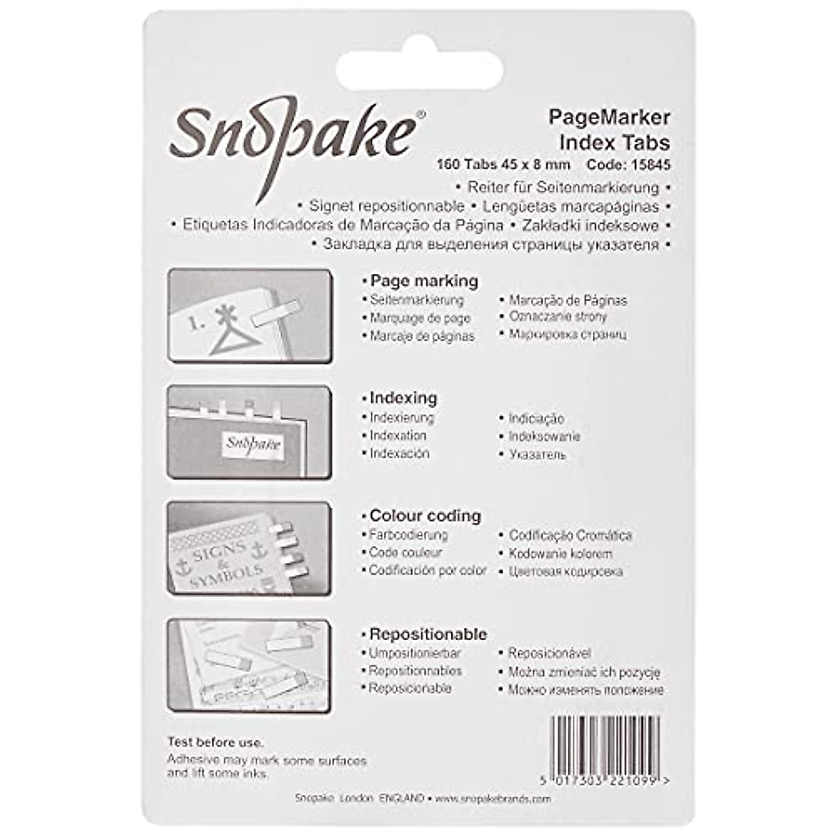 Snopake Index Tab PageMarkers with Colour Coded Tips 45 x 8 mm - 160 Tabs - Assorted [Ref: 15845]
