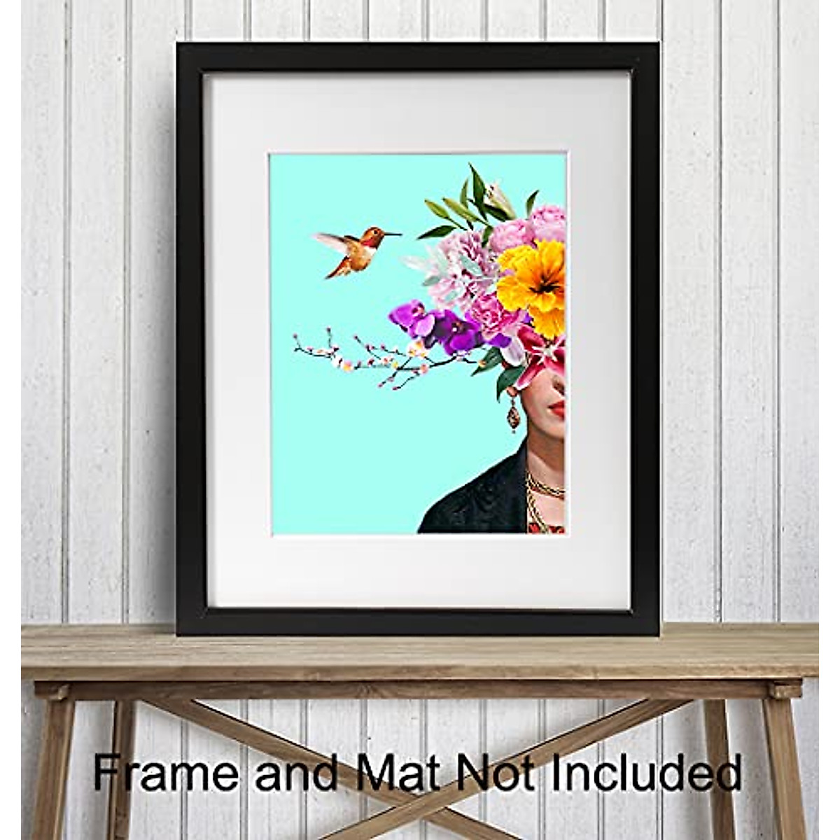 Hummingbird Flowers Tropical Wall Art & Decor - 8x10 Gifts for Women - Mexican Wall Art for Bedroom Home Office, Living Room - Floral Tiffany Blue Decor Picture Print - Hummingbird Wall Decor