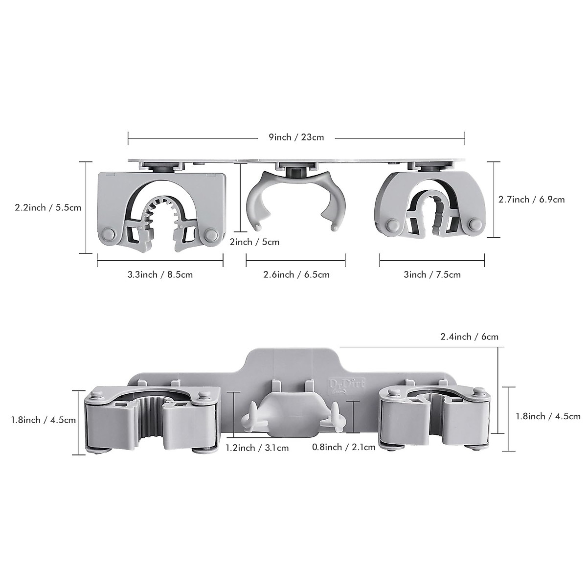 DrDirt Plastic Broom Holder Wall Mount Set,Tool Organizer Broom Holder for Home Kitchen Bathroom Laundry Room Closet Garden Garage, Gray