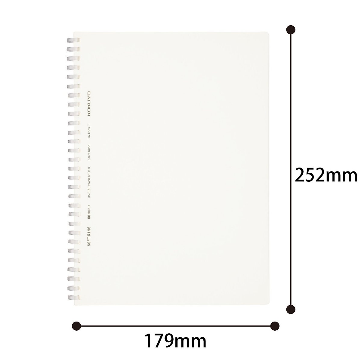 KOKUYO Spiral Lined Notebook, 10'' x 7'' Business Journal B5 Soft Ring Notebooks with A 6mm Ruled, 80 Perforated Sheets, Clear 1 Subject Notebook, Note Taking for Work. Japan Import (SU-SV508B-T)
