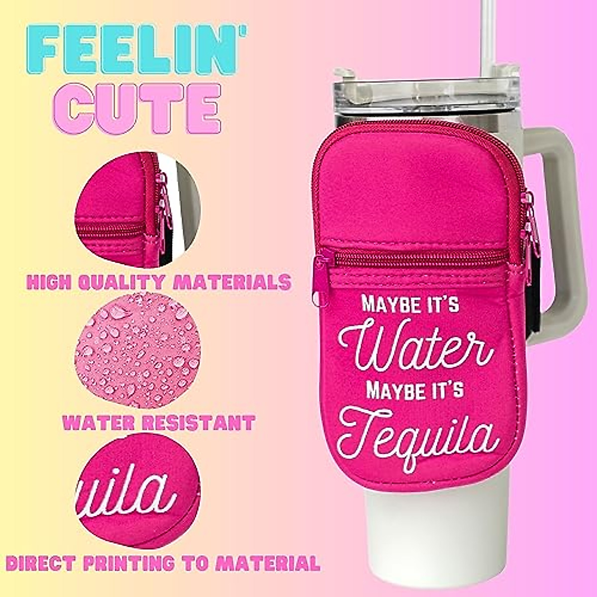 OOTGA Water Bottle Pouch for Stanley | Maybe its Water Maybe its Tequila | Tumbler Pouch for Stanley Quencher 30 & 40 oz | Stanley Cup Accessories | Neoprene Gym Accessory Bag, Outdoor Activities