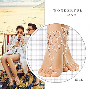 2 Pairs Barefoot Sandals- Beach Anklet Chain with Starfish for Women Lady's Beach Wedding Foot Jewelry Party Accessories (rhinestone+seastar)