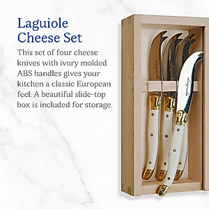 Jean Dubost 4 Cheese Knives in Box, Ivory