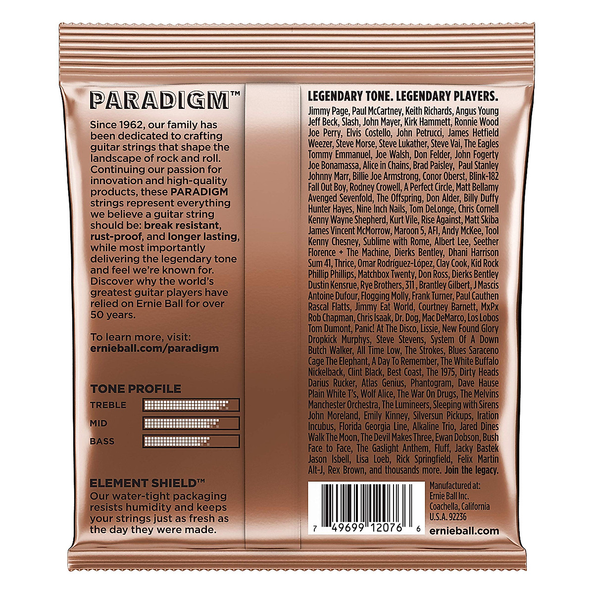 3 PACK Ernie Ball 2076 Paradigm Medium Phosphor Bronze Acoustic Guitar Strings (12-54)